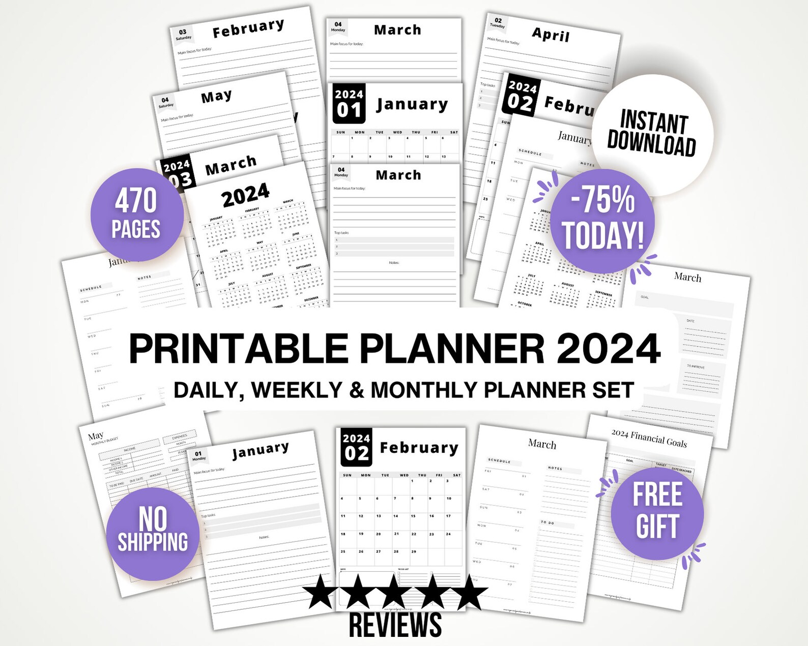 Printable 2024 Planner, 2024 Planner Printable, 2024 Diary Printable ...