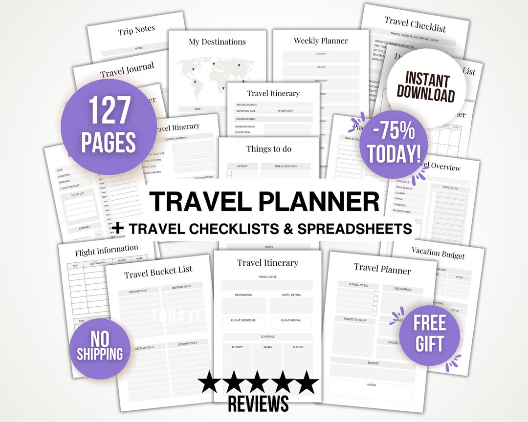 Printable Travel Checklist, Vacation Planner, Printable Packing List ...