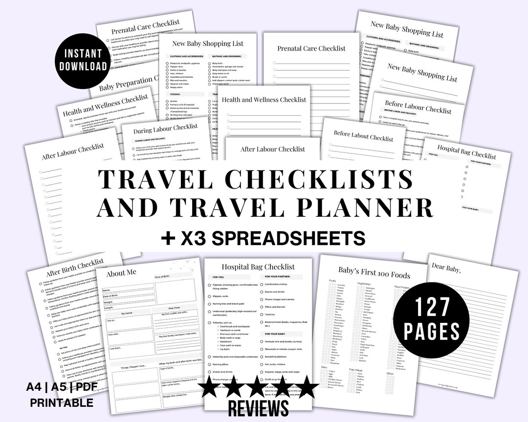 Printable Travel Planner, Trip Organizer With Checklists, Travel ...