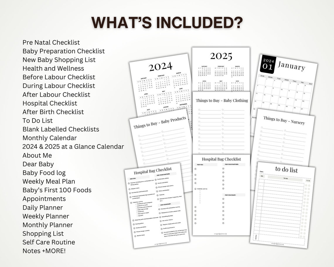 Printable Pregnancy Checklists, Maternity Planner, Printable Baby Prep ...