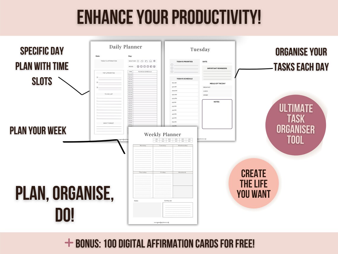 Weekly Planner Printable, Task Organizer Printable, Weekly Agenda ...