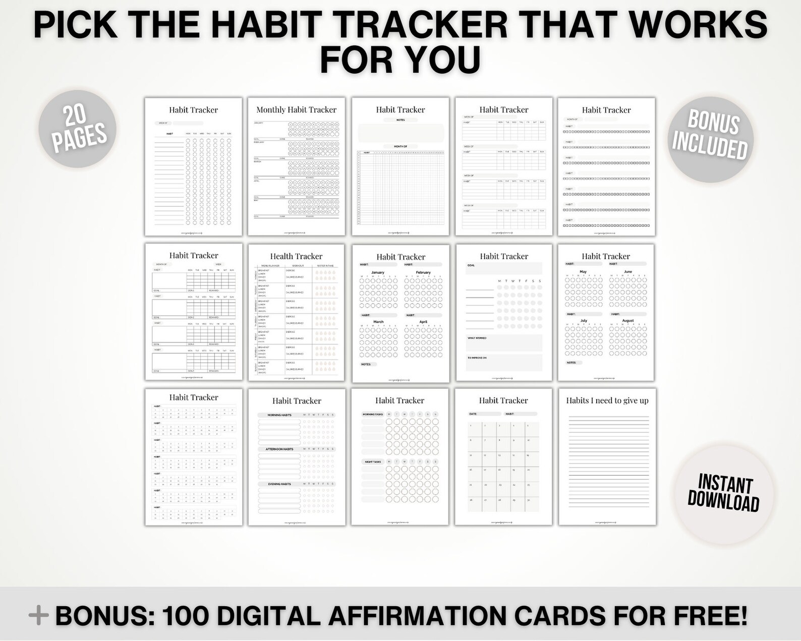 Minimalist Habit Tracker Bundle Printable, Set of Printable Habit ...
