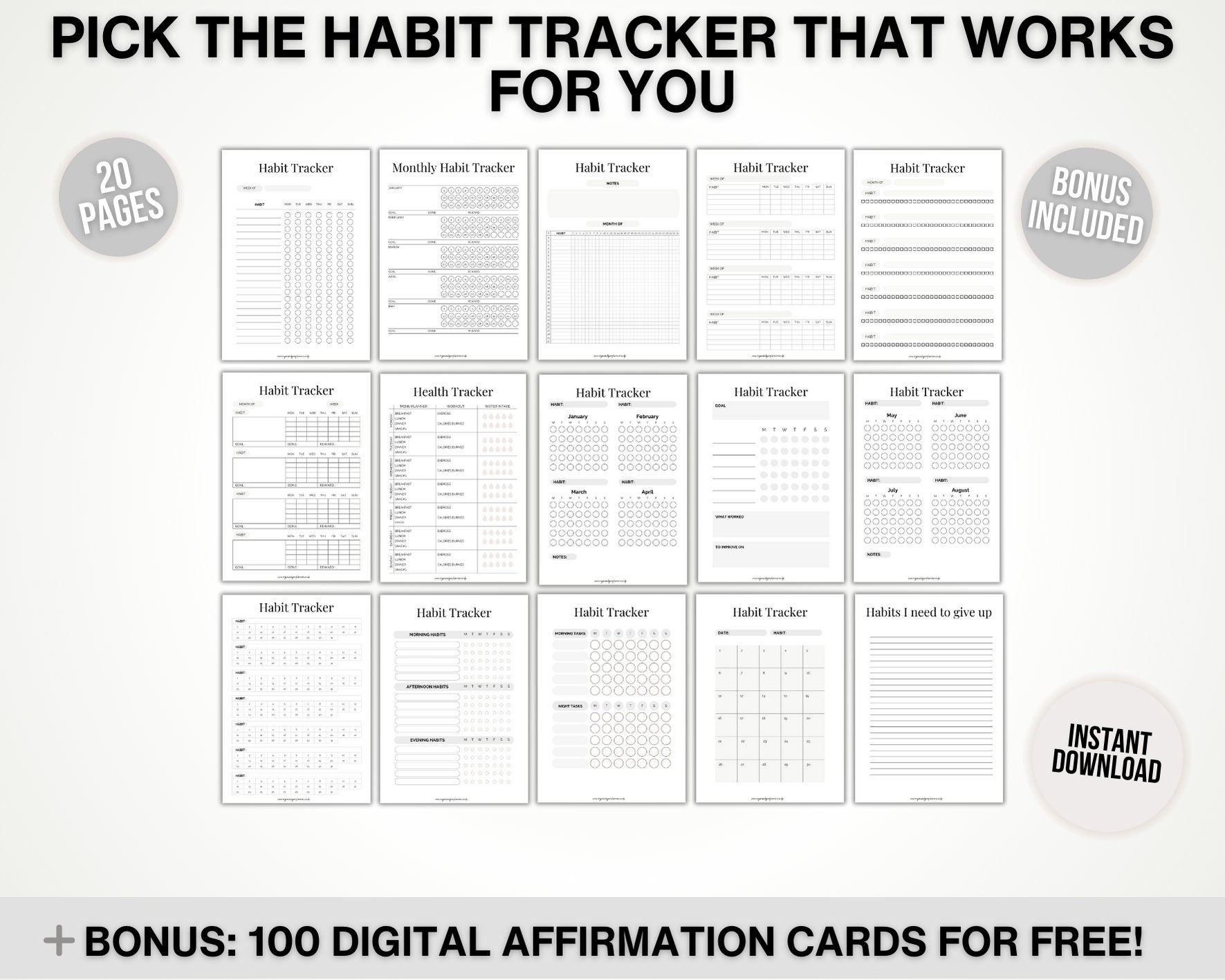 Minimalist Habit Tracker Bundle Printable, Set of Printable Habit ...