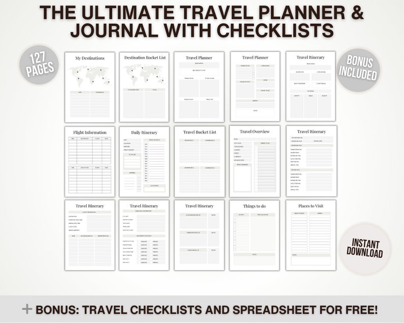 Printable Travel Checklist, Vacation Planner, Printable Packing List ...