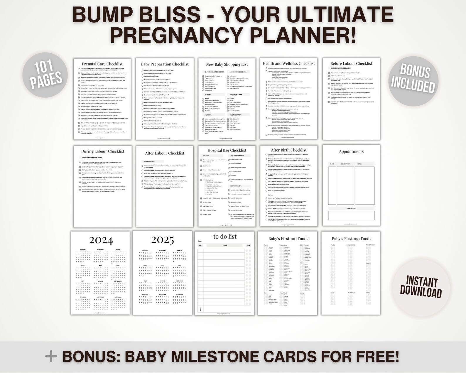 Printable Pregnancy Checklists, Maternity Planner, Printable Baby Prep ...