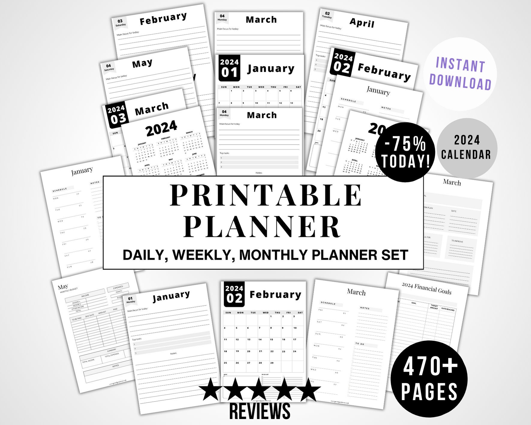 Printable 2024 Diary, Printable 2024 Week to View Diary Budget Planner ...