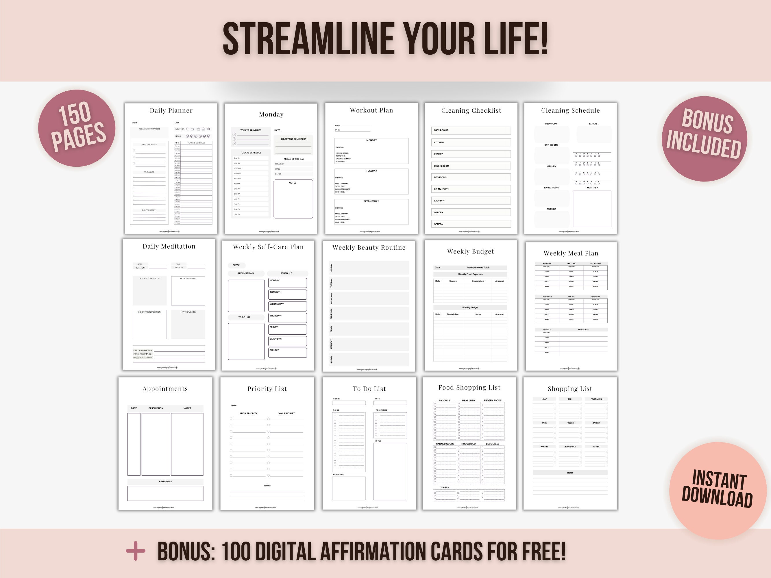 Weekly Planner Printable, Task Organizer Printable, Weekly Agenda ...