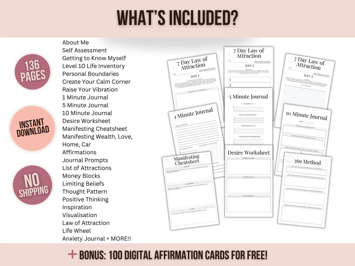 Printable Manifestation Journal Printable Manifestation Workbook, Law ...