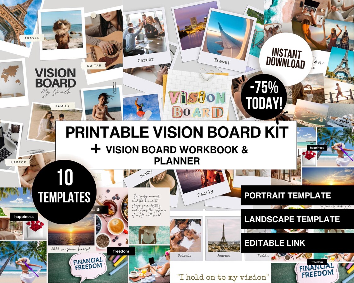 Printable Vision Board Kit, Printable Vision Board Template, Vision ...