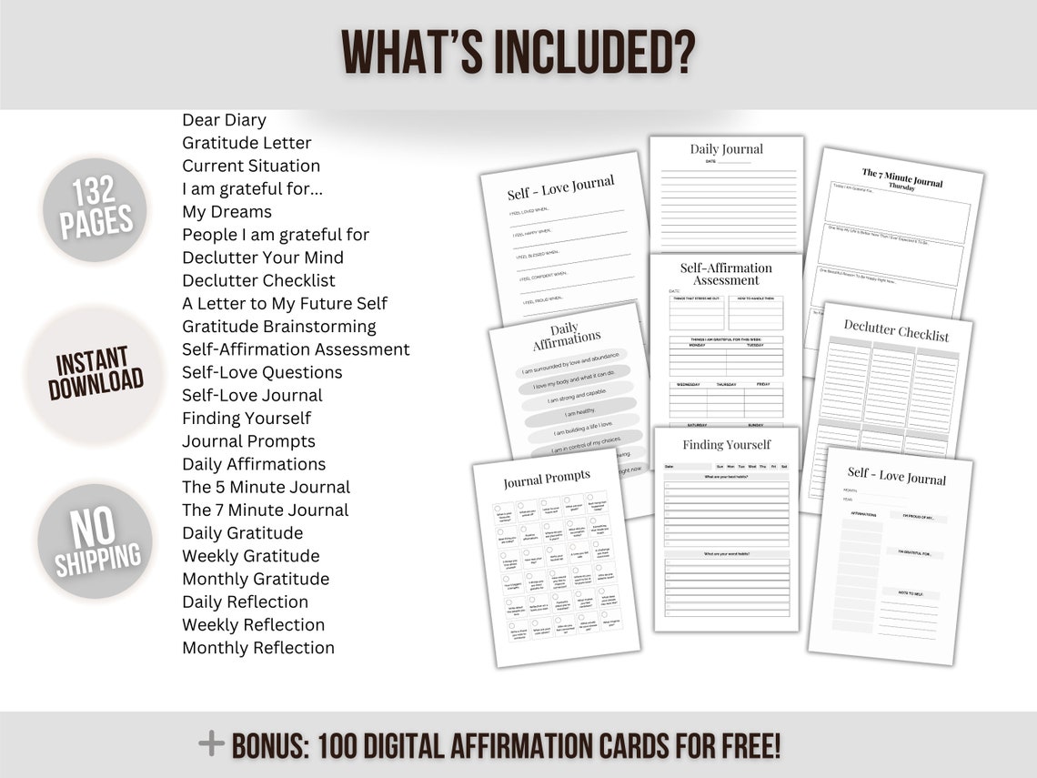 Printable Gratitude Journal, Gratitude Journal, Daily Mindfulness ...