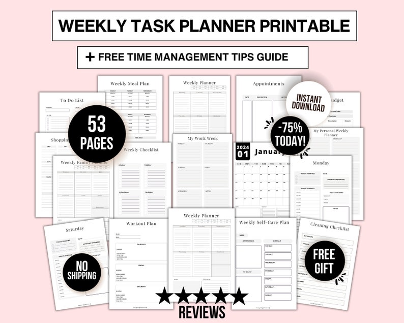 Weekly Task Planner Printable, Task Organiser Printable, Weekly Agenda ...