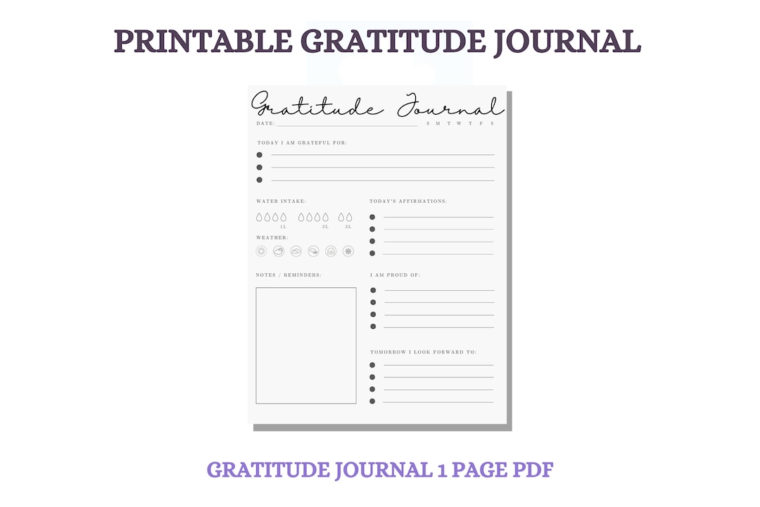 Elegant Printable Gratitude Journal Daily Mindfulness - Etsy