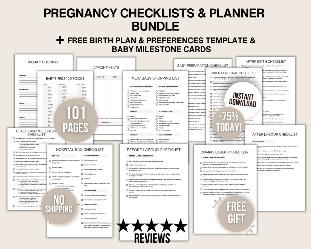Printable Pregnancy Checklists, Maternity Planner, Printable Baby Prep ...