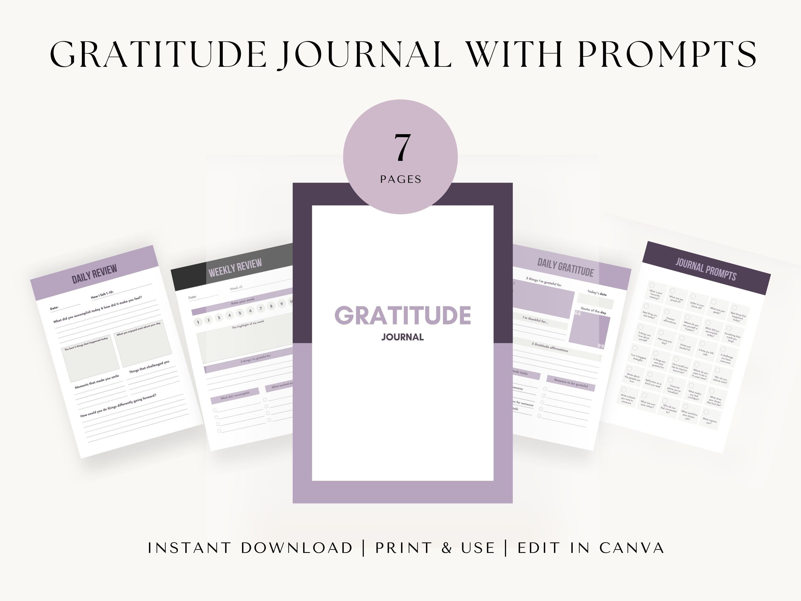 Printable Editable Canva Gratitude Journal Template Writing - Etsy