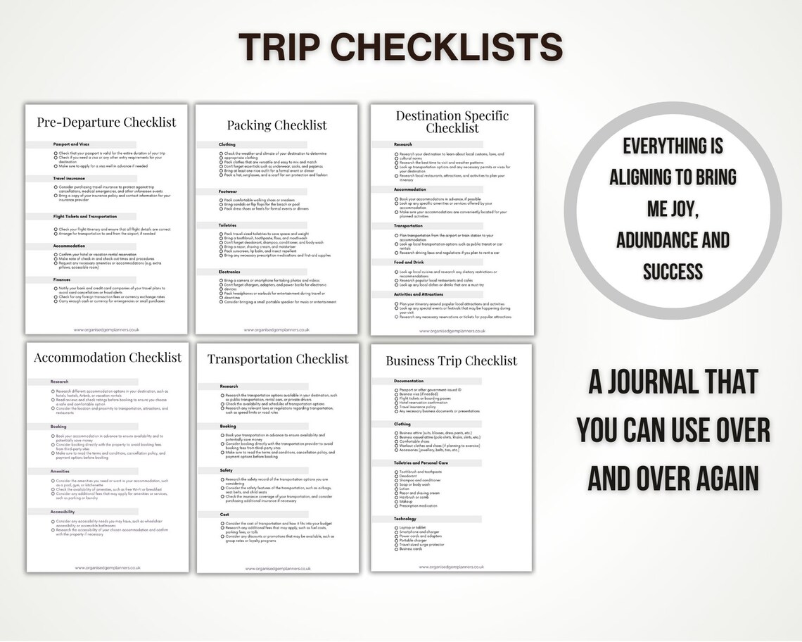 Printable Travel Checklist, Vacation Planner, Printable Packing List ...