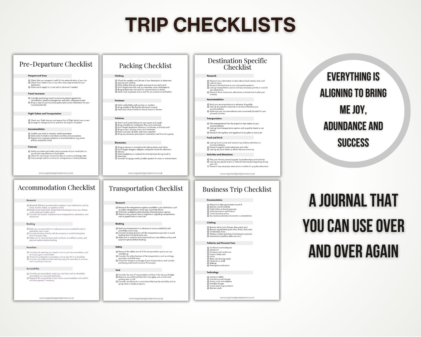 Printable Travel Checklist, Vacation Planner, Printable Packing List ...