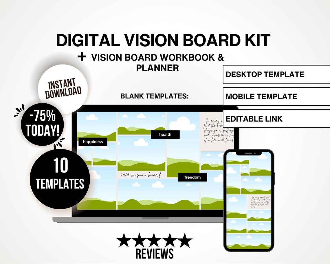 Digital Vision Board Kit, Customisable Vision Board, Vision Board ...