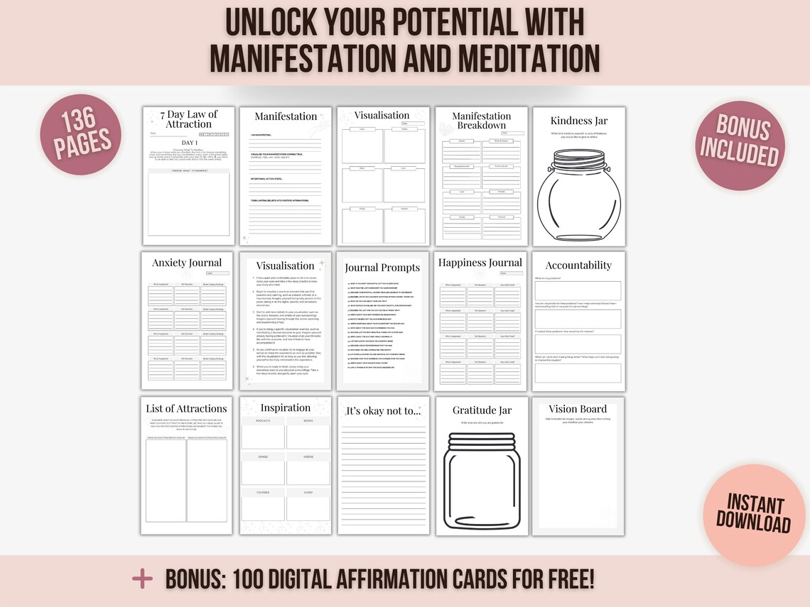 Printable Manifestation Journal Printable Manifestation Workbook, Law ...