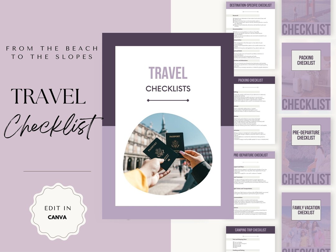 Printable Travel Checklist Vacation Planner Printable - Etsy