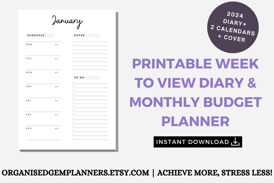 Printable 2024 Diary Printable 2024 Week to View Diary Budget - Etsy ...