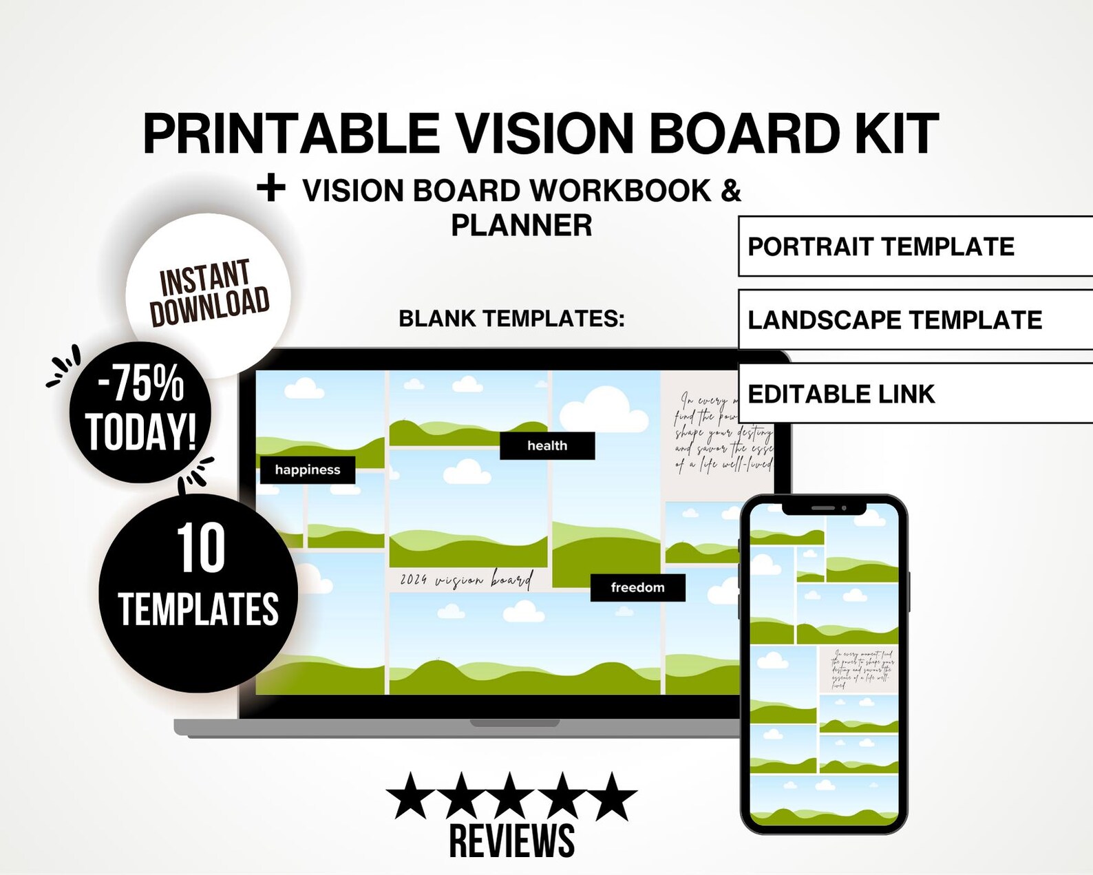 Printable Vision Board Kit, Printable Vision Board Template, Vision ...