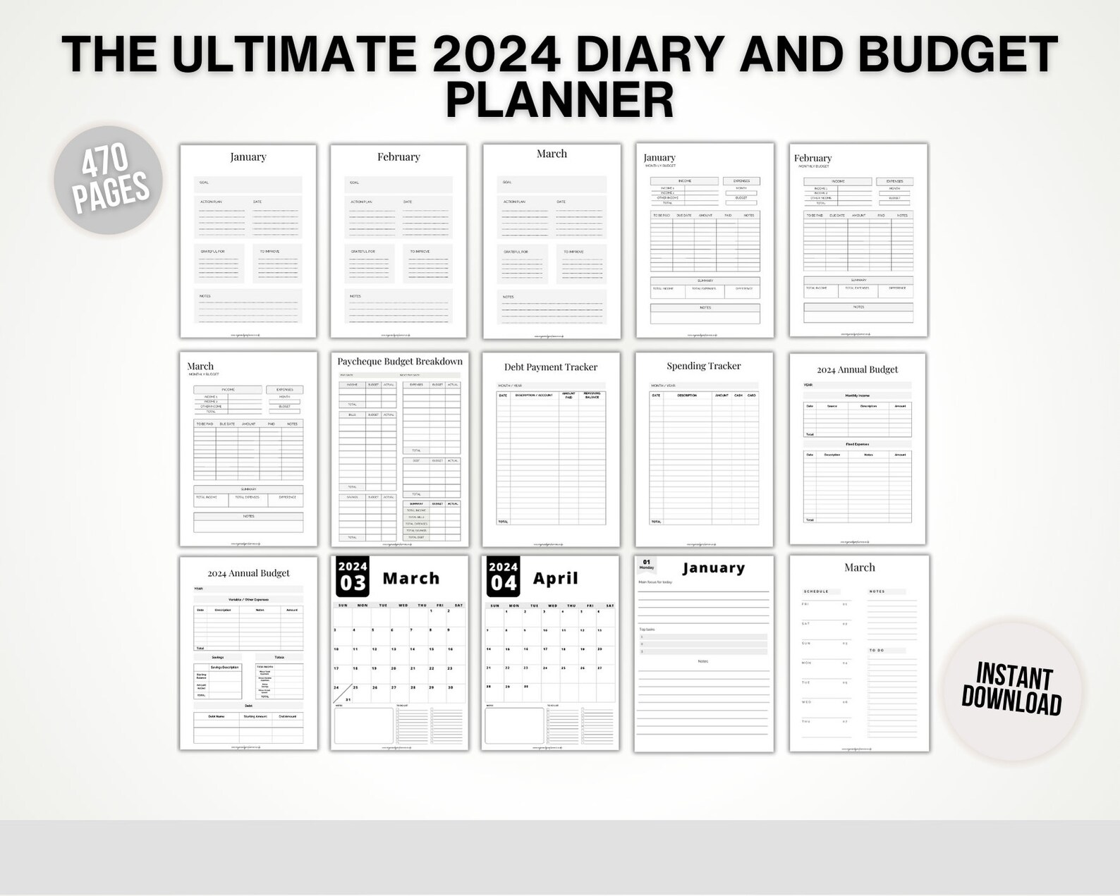 Printable 2024 Planner, 2024 Planner Printable, 2024 Diary Printable ...