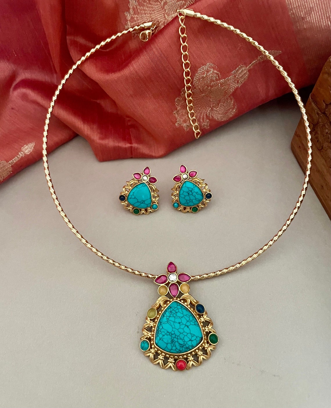 Feroza Jewelry Set/turquoise Blue Necklace Set/pendant Set/multicolour ...