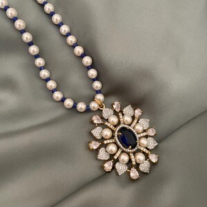 Sapphire Blue Diamond Set/american Diamond Set/cz Pendant Set/fine ...