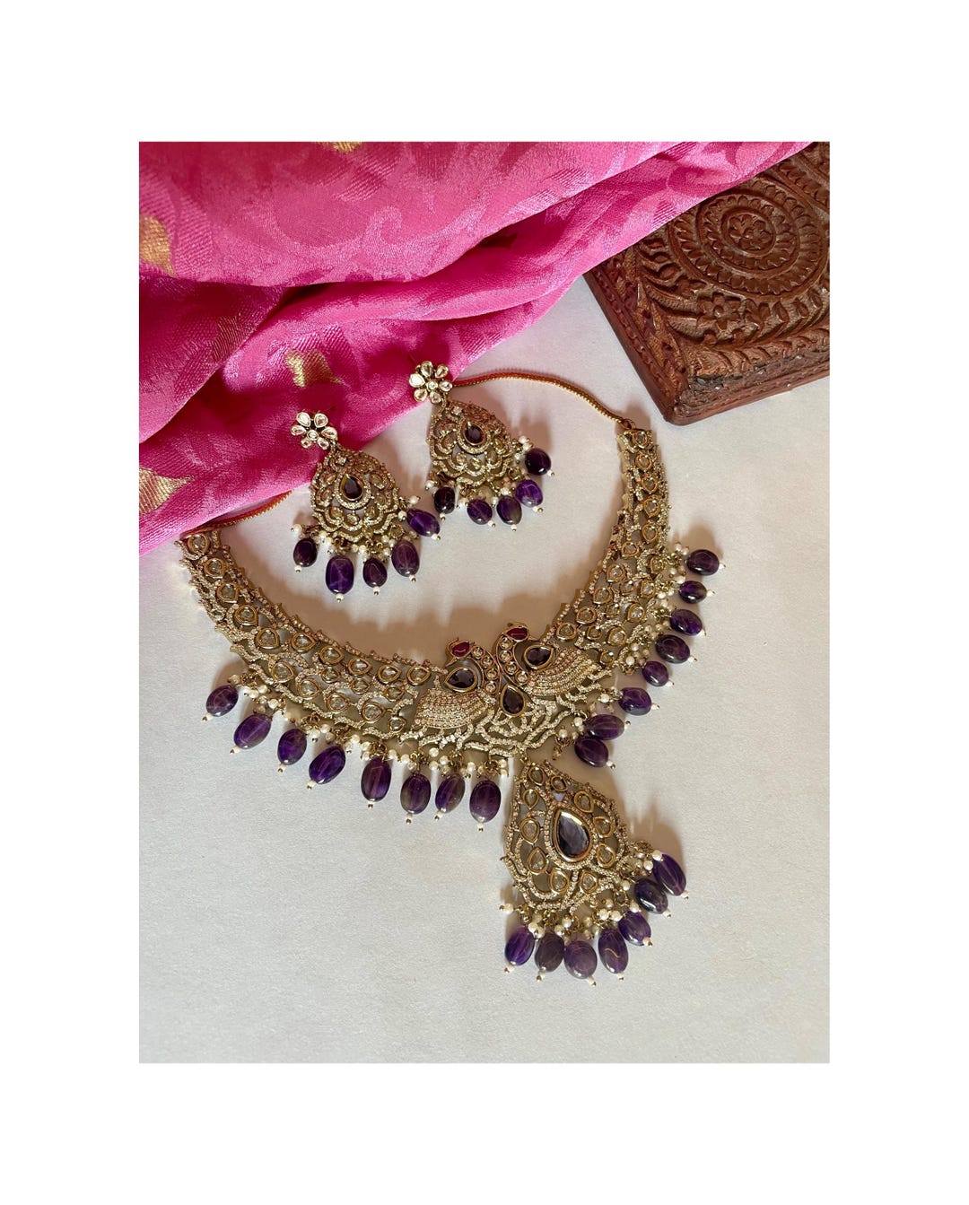 Purple Victorian Jewelry Set/quartz Polki Necklace Set/fine Jewelry ...