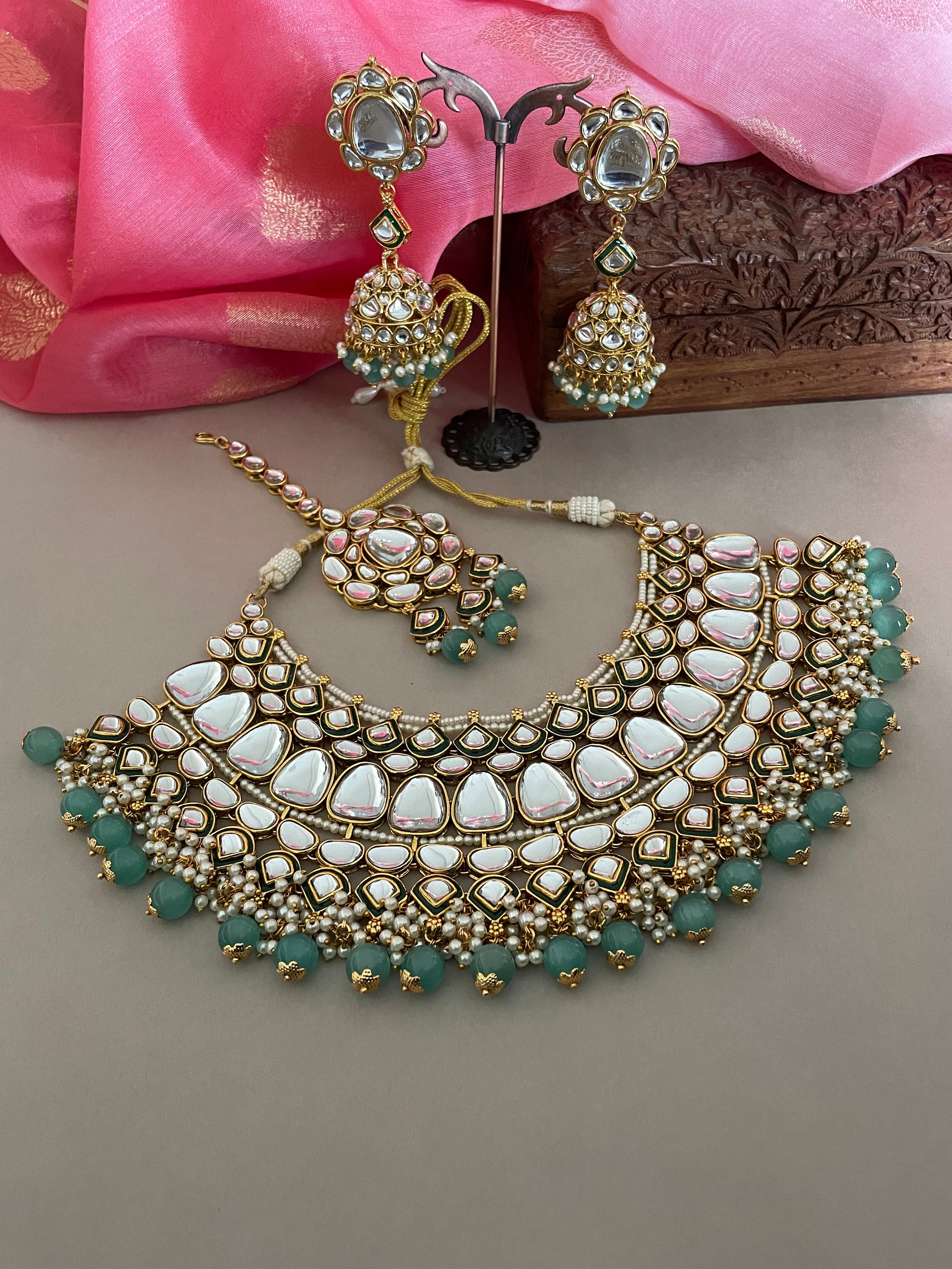 Indian Bridal Jewelry Set/kundan Bridal Set/mintgreen Kundan Necklace ...