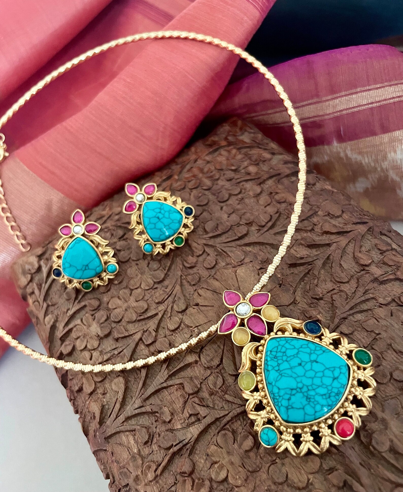 Feroza Jewelry Set/turquoise Blue Necklace Set/pendant Set/multicolour ...