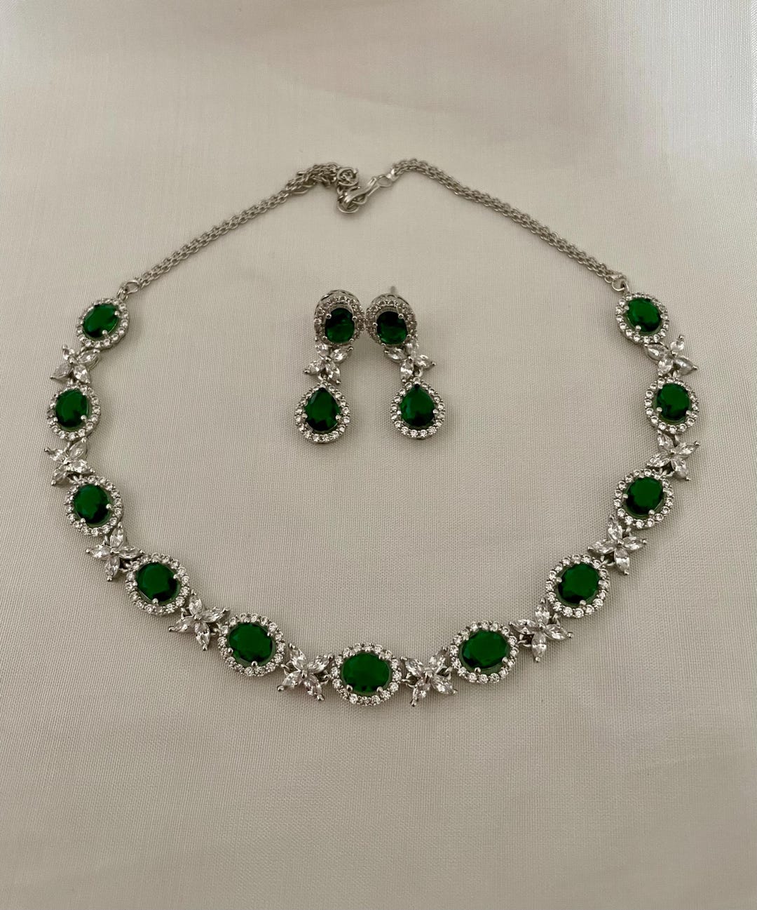 Emerald Green Diamond Jewelry Set/american Diamond Set/small Diamond ...