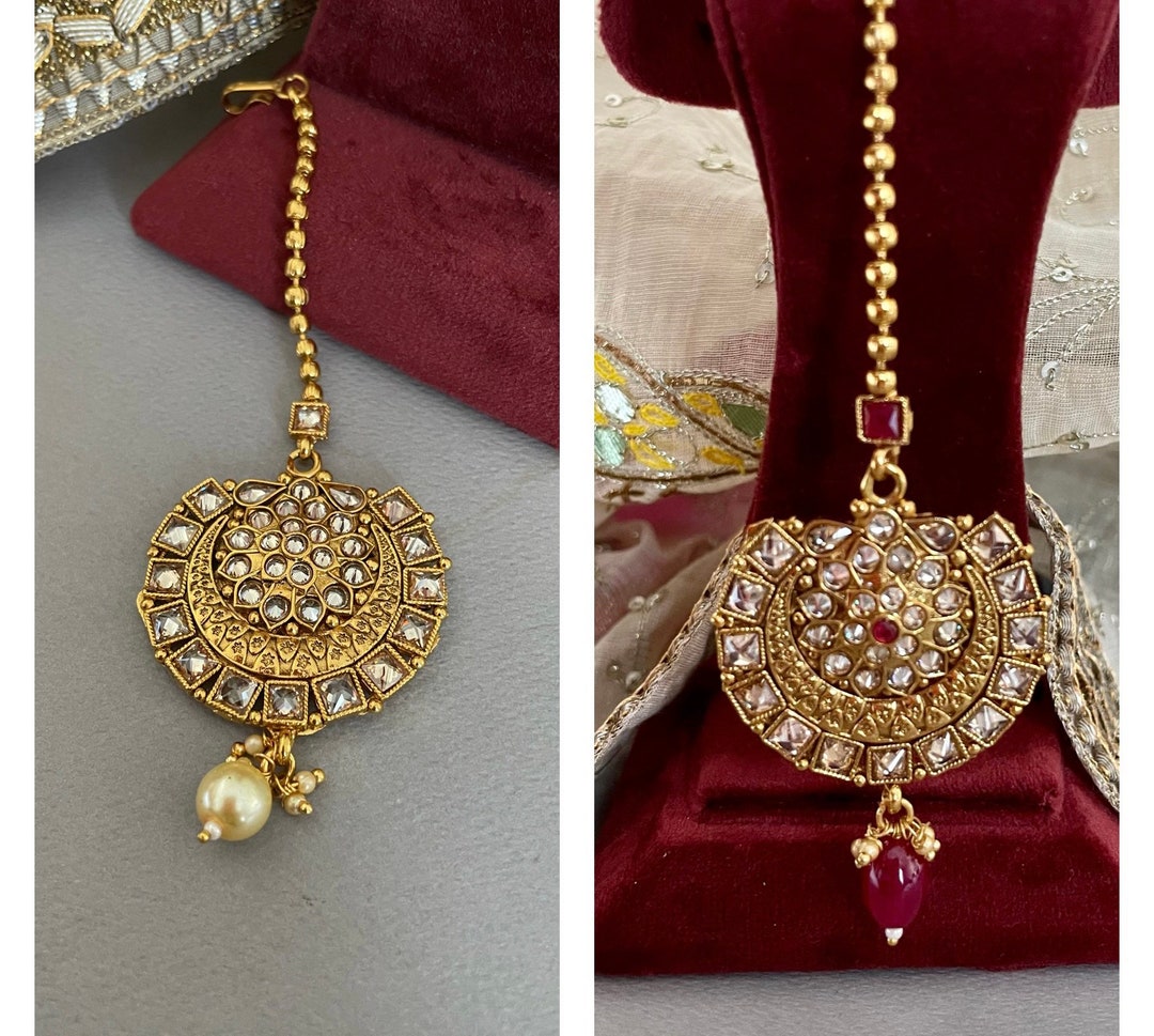Polki Maang Tika/bridal Tika/red Tika/gold Tikka/indian - Etsy