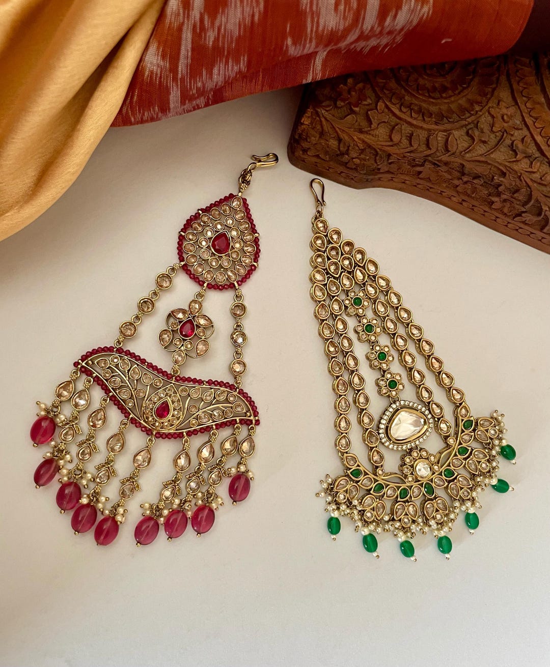 Emerald Green Polki Pasa/ruby Red Polki Pasa/jhoomer/hair Jewelry ...