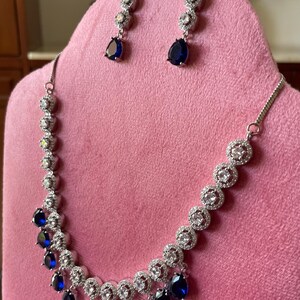 Sapphire Blue Diamond Set/american Diamond Set/cz Set/cocktail Necklace ...