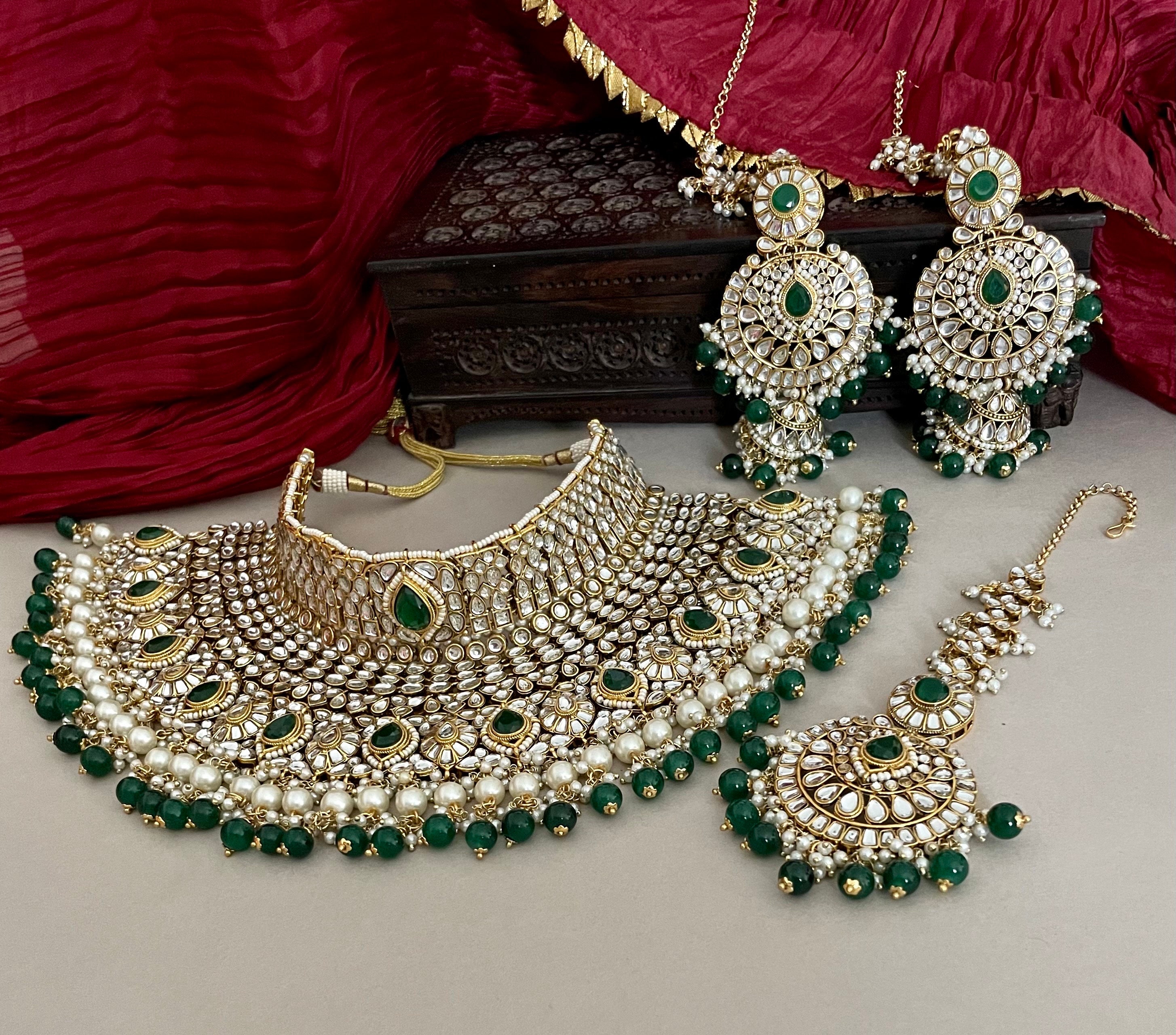 Emerald Green Kundan Bridal Jewelry Set/sabyasachi Inspired - Etsy