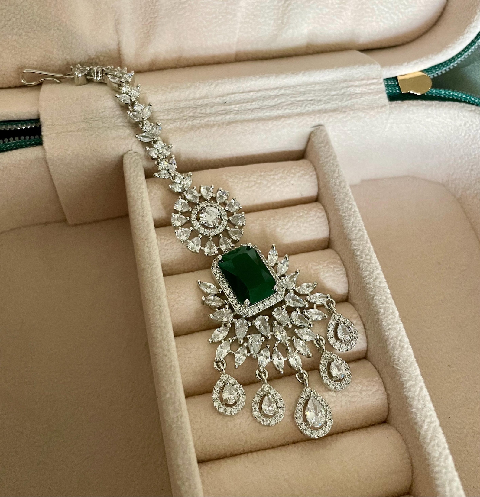 Diamond Bridal Tika/green Diamond Tika/clear Diamond Tika/cz Maang Tika ...