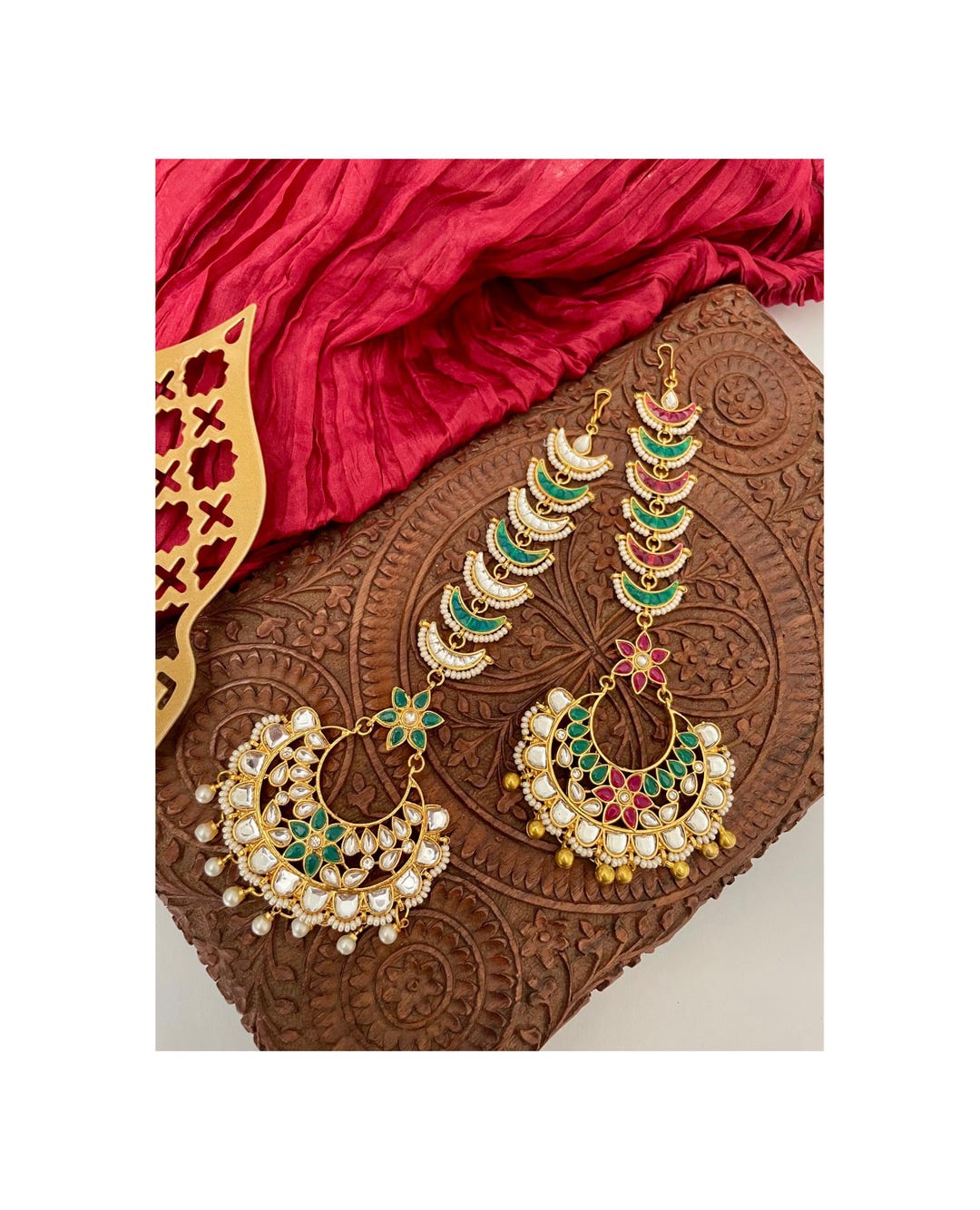 Bridal Tika/red&green Tika/green Tikka/kundan Maang Tika/indian ...