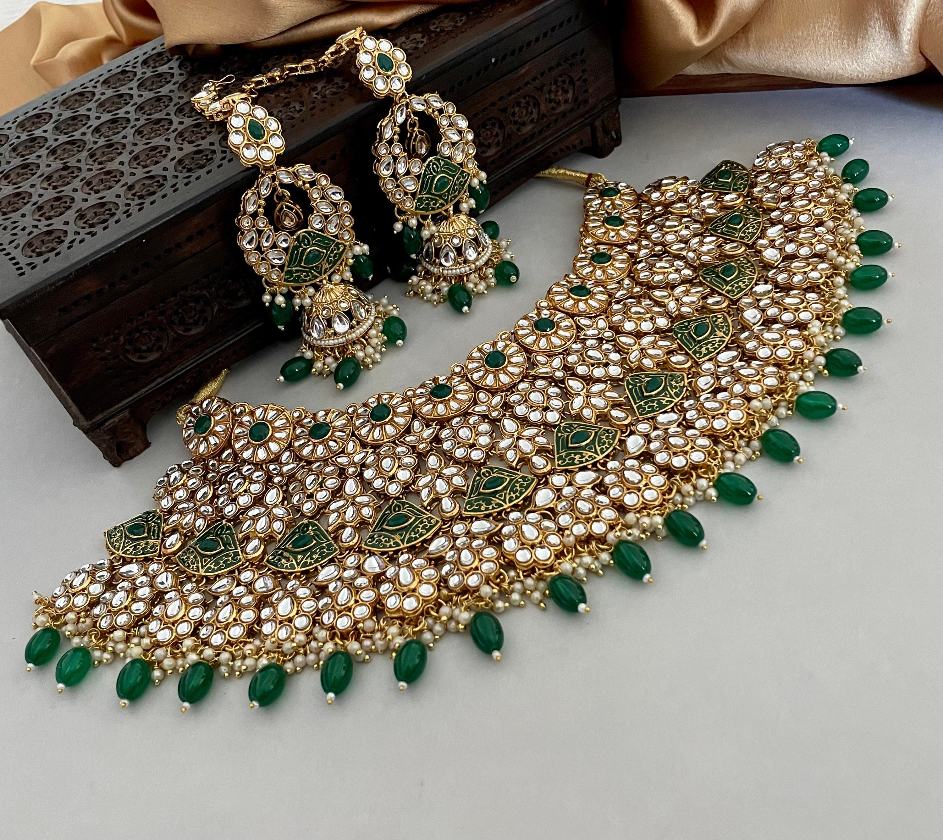Indian Bridal Jewelry Set/full Bridal Set/emerald Green Kundan - Etsy