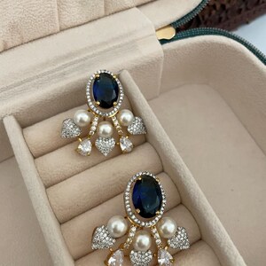 Sapphire Blue Diamond Set/american Diamond Set/cz Pendant Set/fine ...