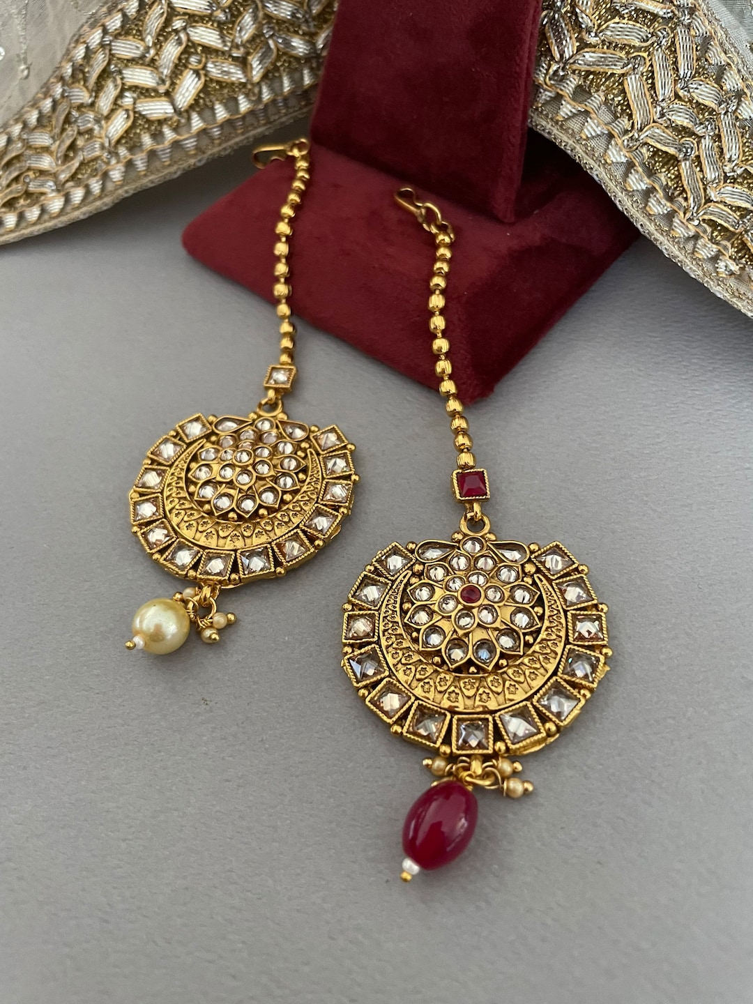 Polki Maang Tika/bridal Tika/red Tika/gold Tikka/indian Jewelry/head ...