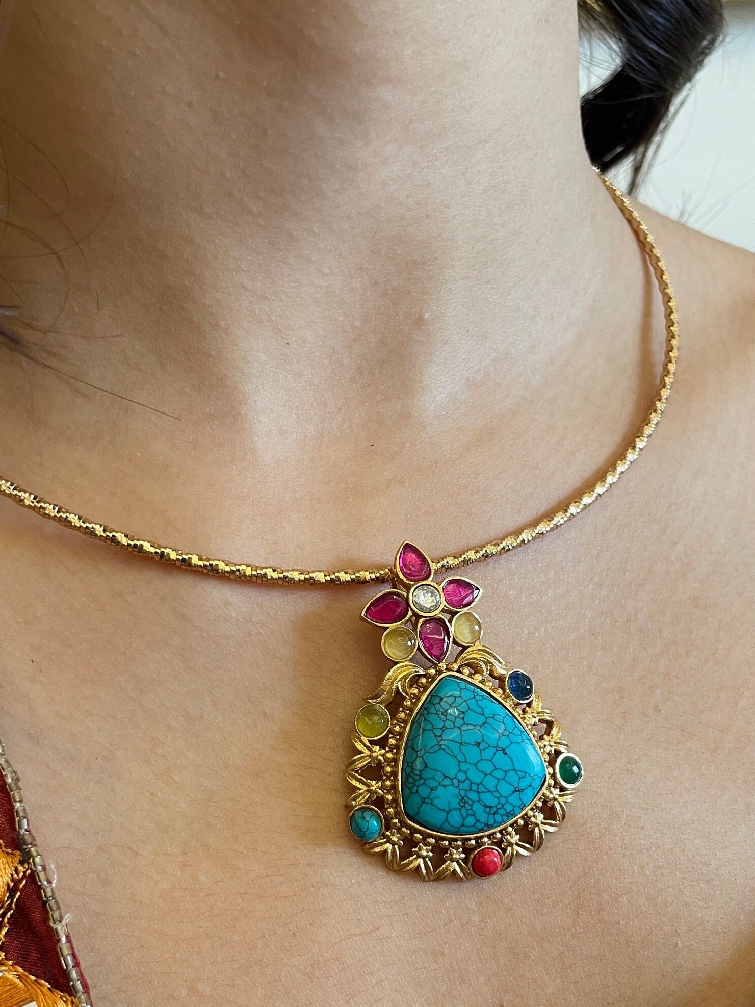 Feroza Jewelry Set/turquoise Blue Necklace Set/pendant Set/multicolour ...