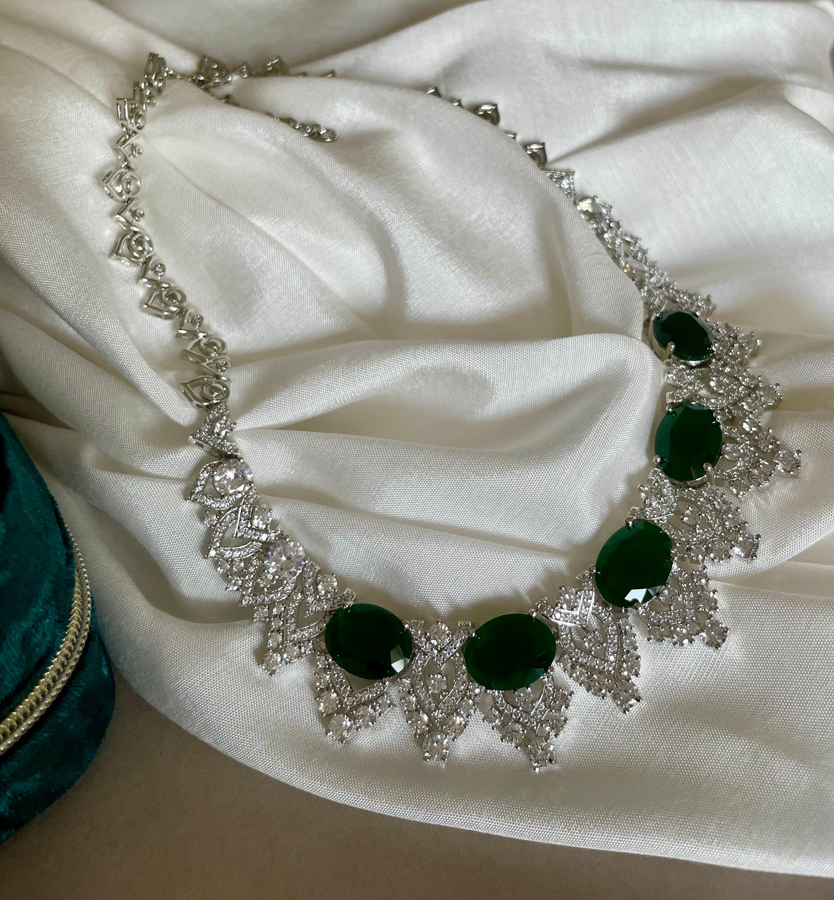 Emerald Green Diamond Set/american Diamond Green Set/cocktail Set/cubic ...