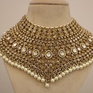 Antique Gold Bridal Polki Jewelry Set/bridal Choker Set/mehndi Polish Bridal Set/polki Necklace ...