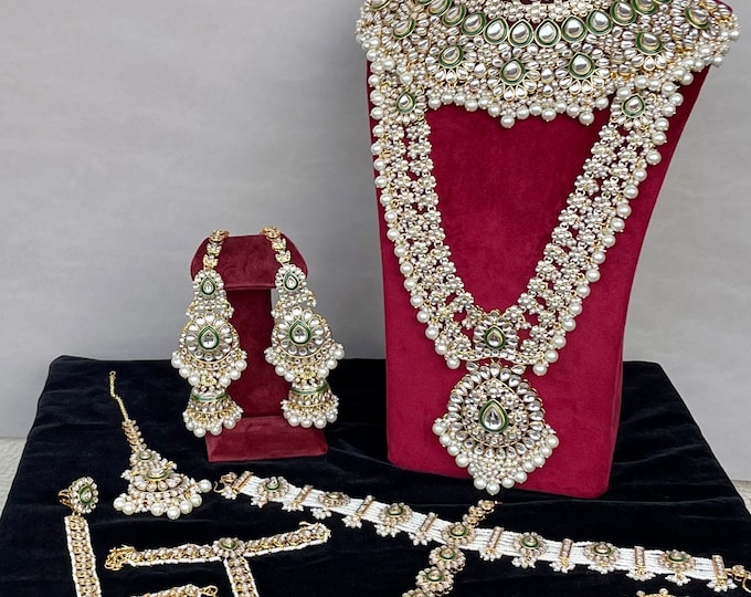 Emerald Green Kundan Bridal Necklace Set/bridal Jewelry Set/full Bridal ...