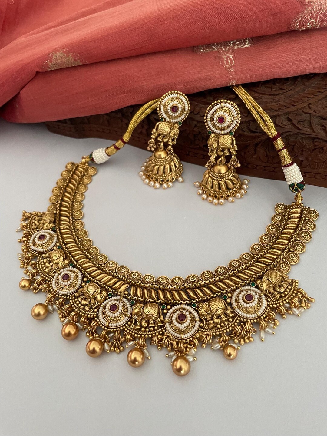 Temple Jewelry Set/red and Green Jewelry Set/gold Set/next to Real ...