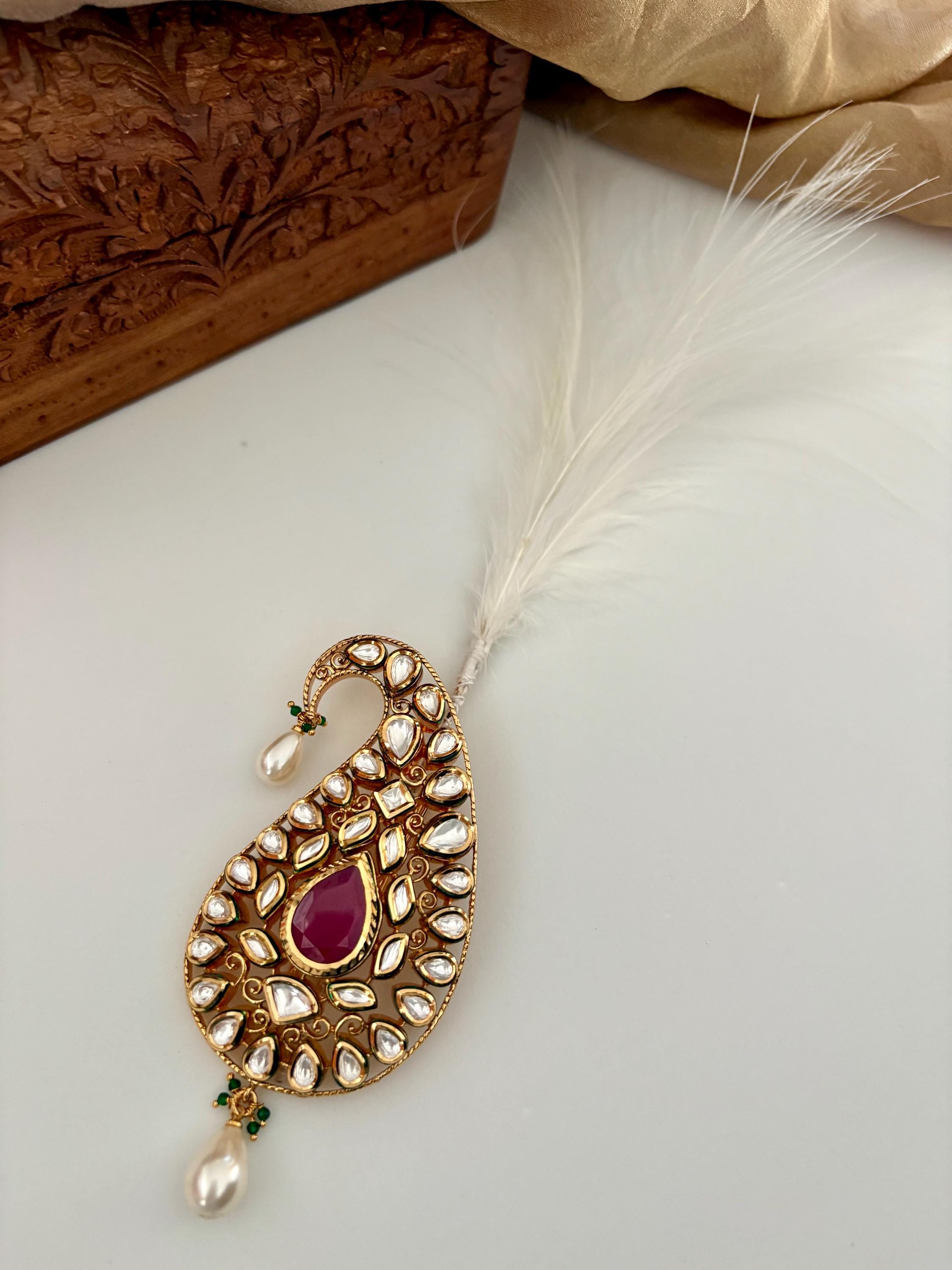 Green Kundan Kalgi/bridegroom Feather Kalgi/safa/sarpech/turban Kalgi ...