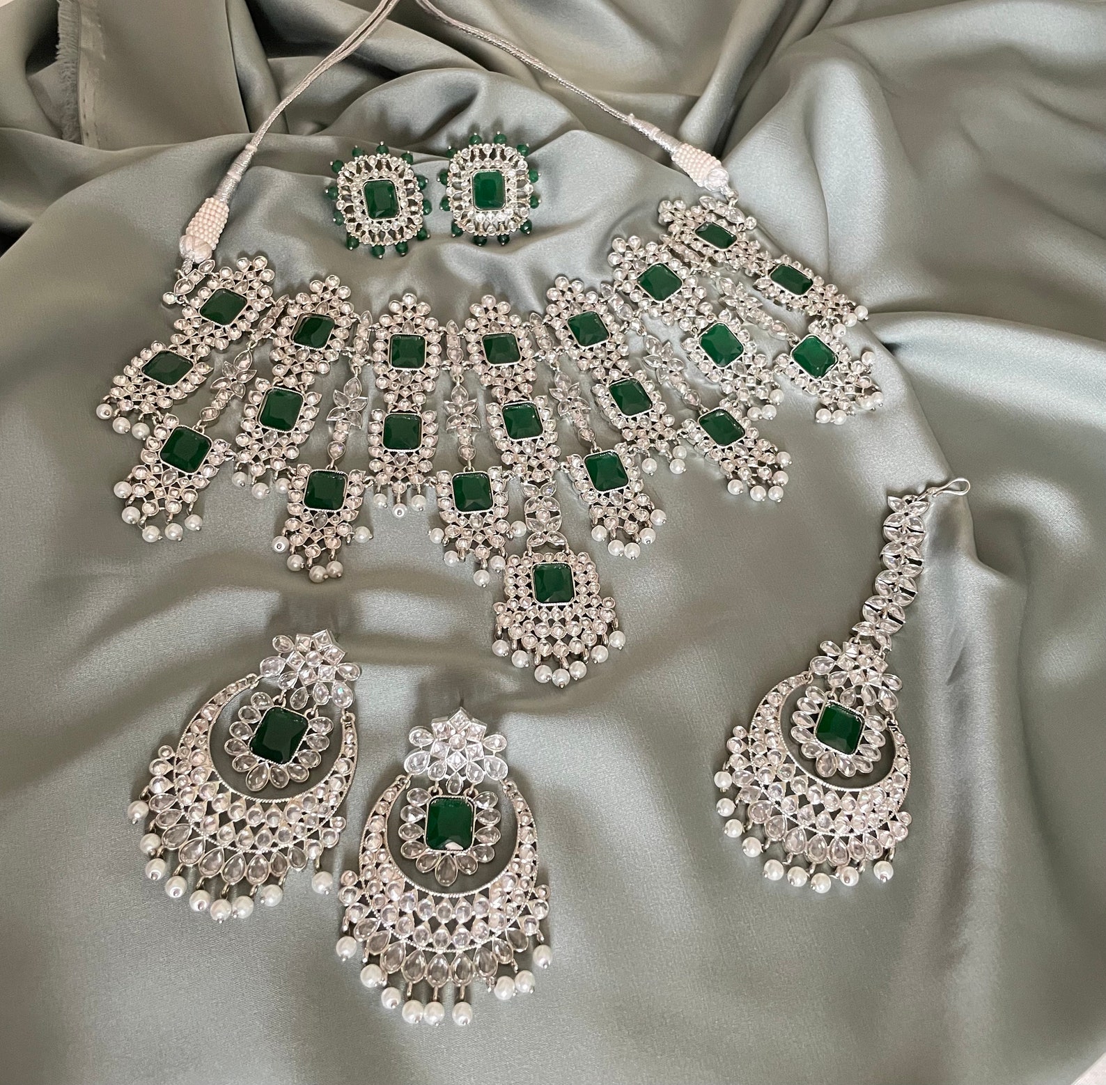 Kiara Advani Inspired Bridal Set/emerald Green Diamond Bridal Set/green ...