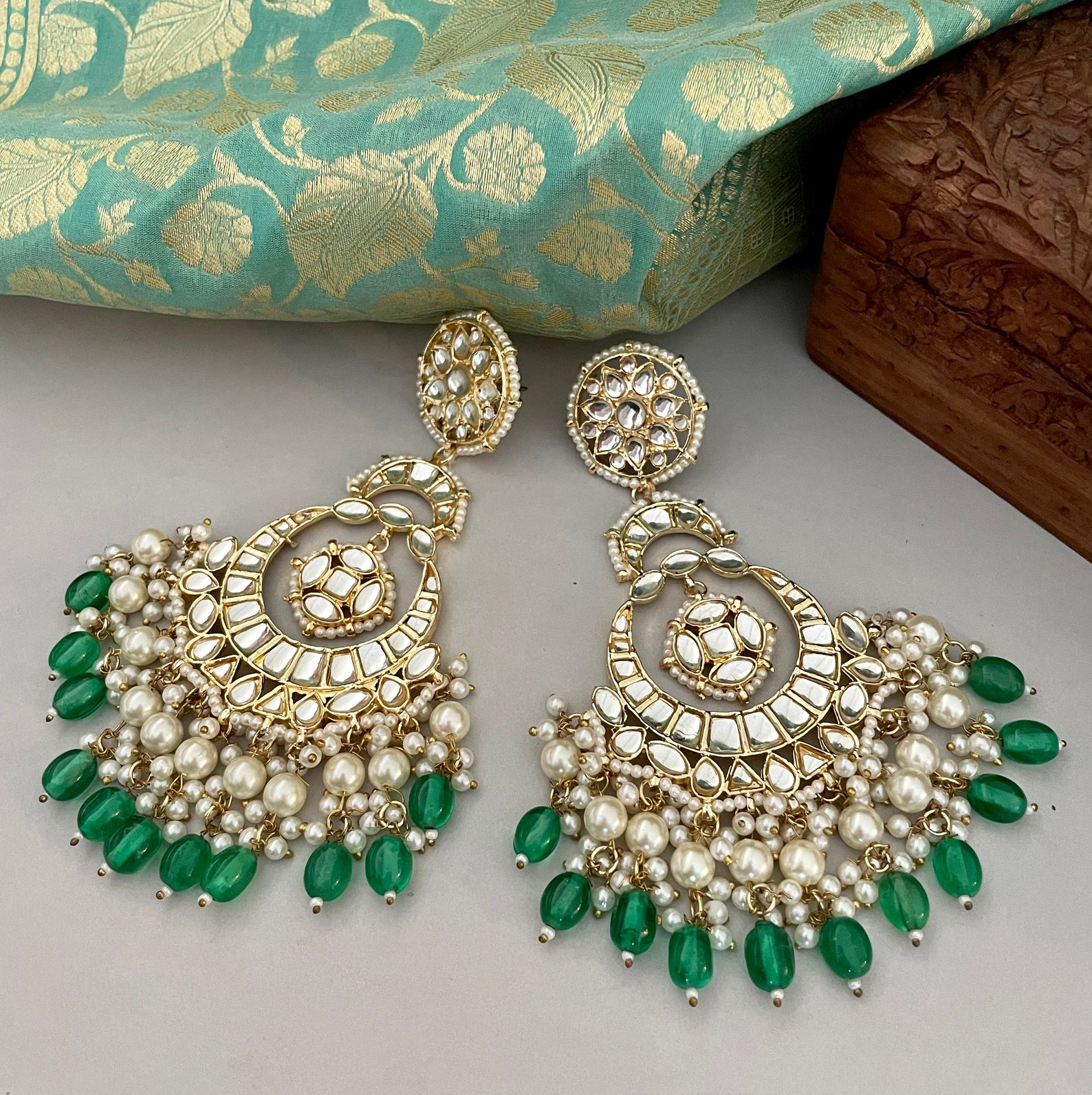 Alia Bhatt Inspired/emerald Green Bridal Jewelry Set/kundan Choker ...