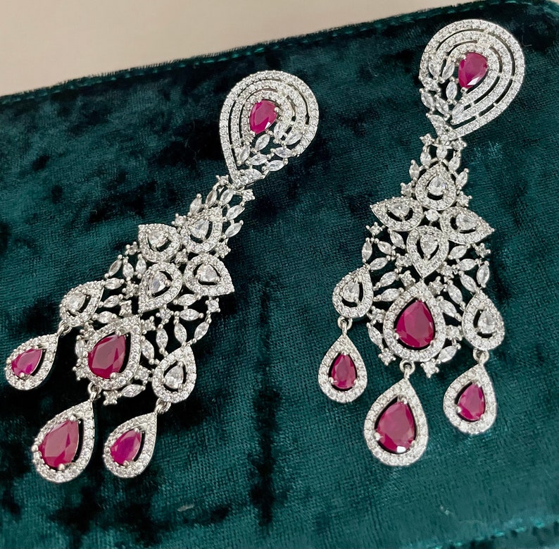 Ruby Red Diamond Earrings/long Diamond Earrings/indian - Etsy